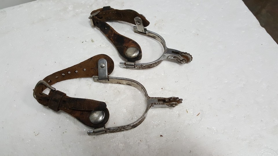 Vintage Kelly Rodeo Riding Cowboy Spurs leather straps Western decor ...