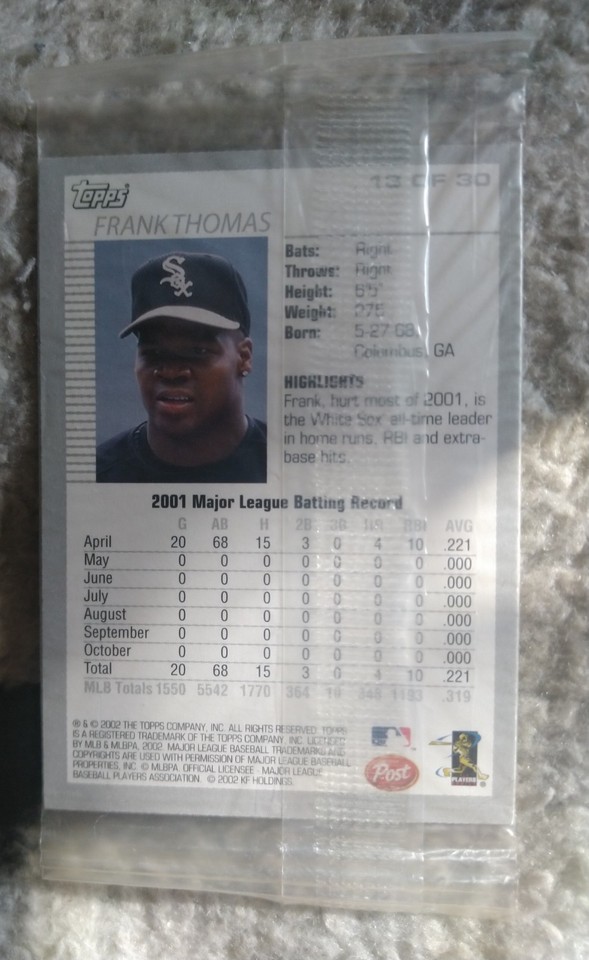 2002 Topps Frank Thomas Sammy Sosa Sealed Post Cereal Unopened Cubs ...