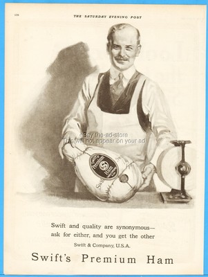 1919 Swift's Premium Ham Butcher Art Vintage Original Magazine Print Ad ...