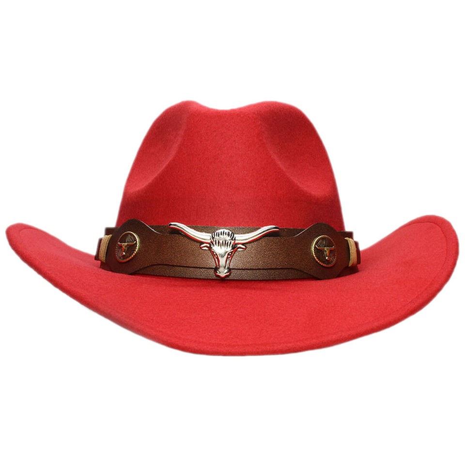 Western Cowboy Hat Cowgirl Cap Wide Brim with Bull Skull Belt for Women ...