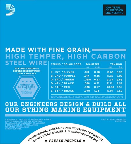 D'Addario EXL110W Electric Guitar Strings Wound 3rd String 10-46 Light ...