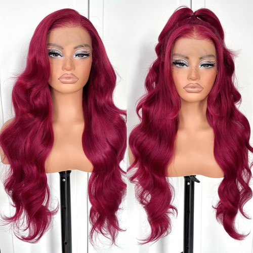 13x6 Red Body Wave HD Lace Front Wig Glueless Synthetic 99j Burgundy ...
