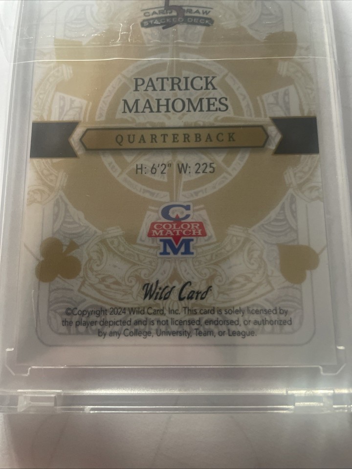 2024 Wild Card 5 Card Draw Stacked Deck Patrick Mahomes Color Match 1/1 ...