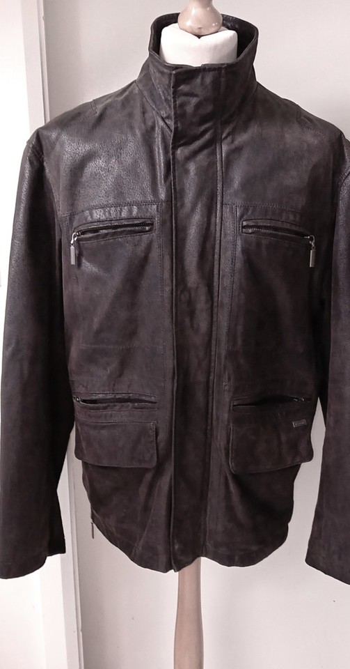 Feraud Brown Leather Biker Coat Designer Jacket Size L Mens Mans | eBay UK