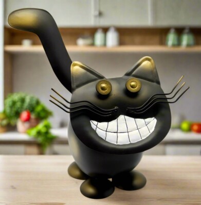 Chester the Cheshire Cat Metal Ornament Garden Figurine Black Bobbin ...