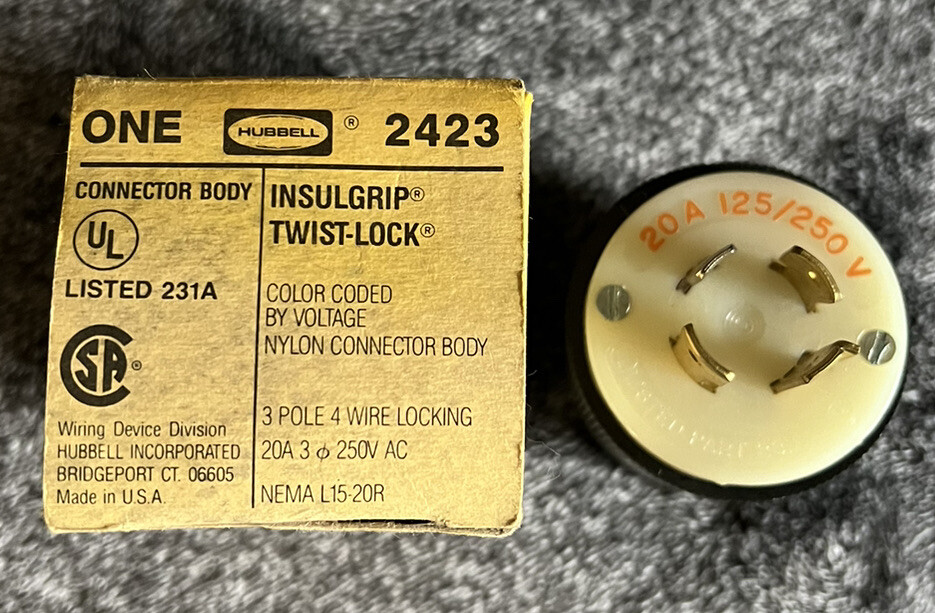 Hubbell 2423 Insulgrip, Twist-Lock®, 3 Pole 4 Wire Locking 20A 125/250 ...