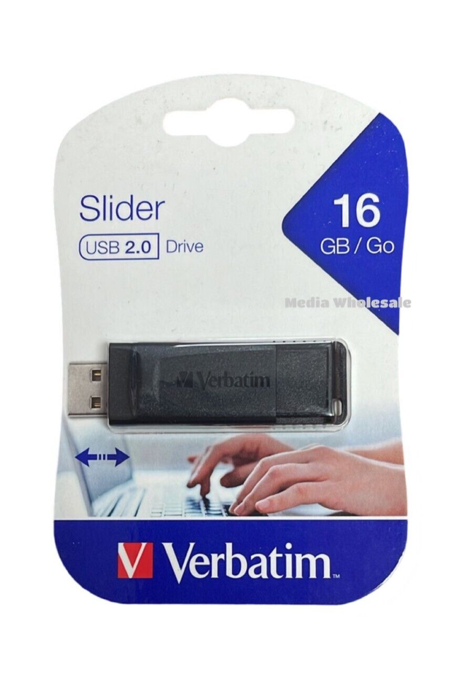 Verbatim 5PK USB 16GB Slider Flash Drive 2.0 Black Memory Stick ...