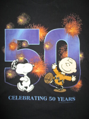 Celebrating 50th Peanuts SNOOPY & CHARLIE BROWN (LG) T-Shirt | eBay