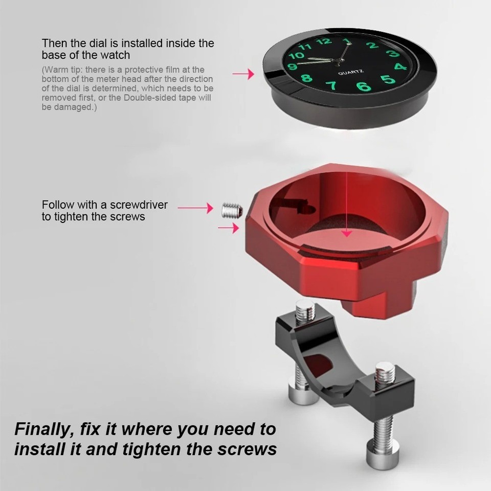 Universal 22-28mm Waterproof Motorcycle Bike Handlebar Clock Mount ...