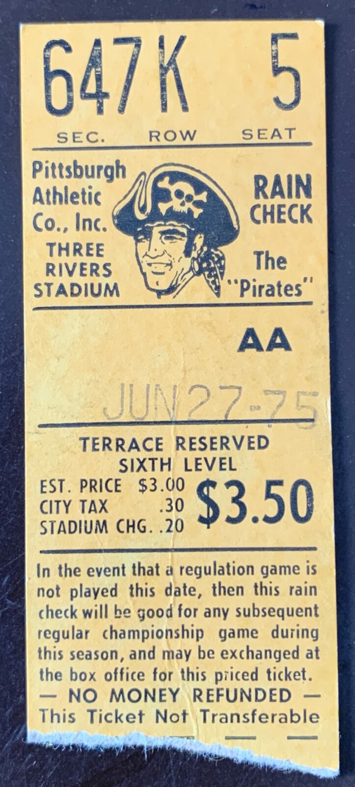 Pittsburgh Pirates 6/27/1975 ORIGINAL MLB ticket stub vs Chicago Cubs ...