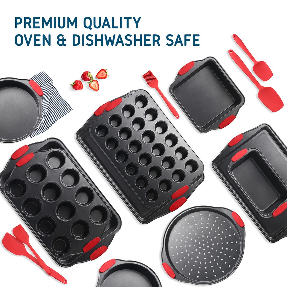 15 Pc Bakeware Set Nonstick Carbon Steel Oven Safe Silicone Handles ...