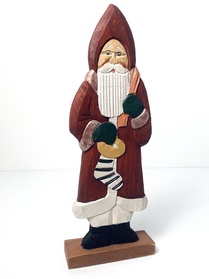 Primitive Santa Claus Wood Christmas Decor Hand Painted Folk Art Carved ...