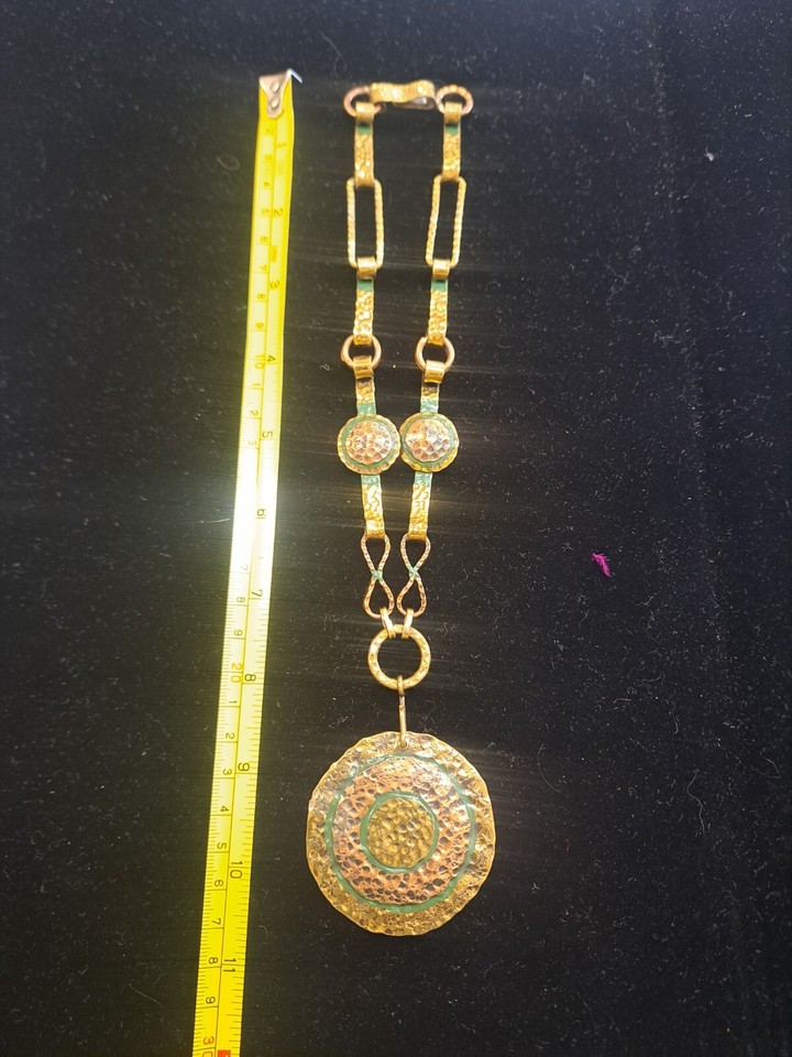 Vintage Modernist Hammered Copper Handmade Runway Necklace Chunky Art ...