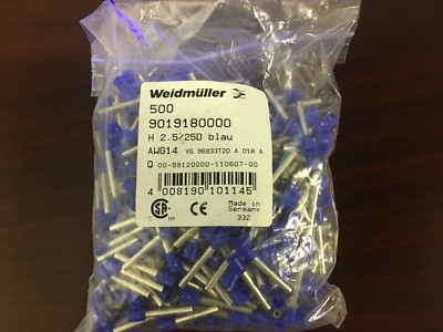 9019180000, Weidmuller, H 2.5/25,14Awg, Wire End Ferrule, Lot of 500 ...