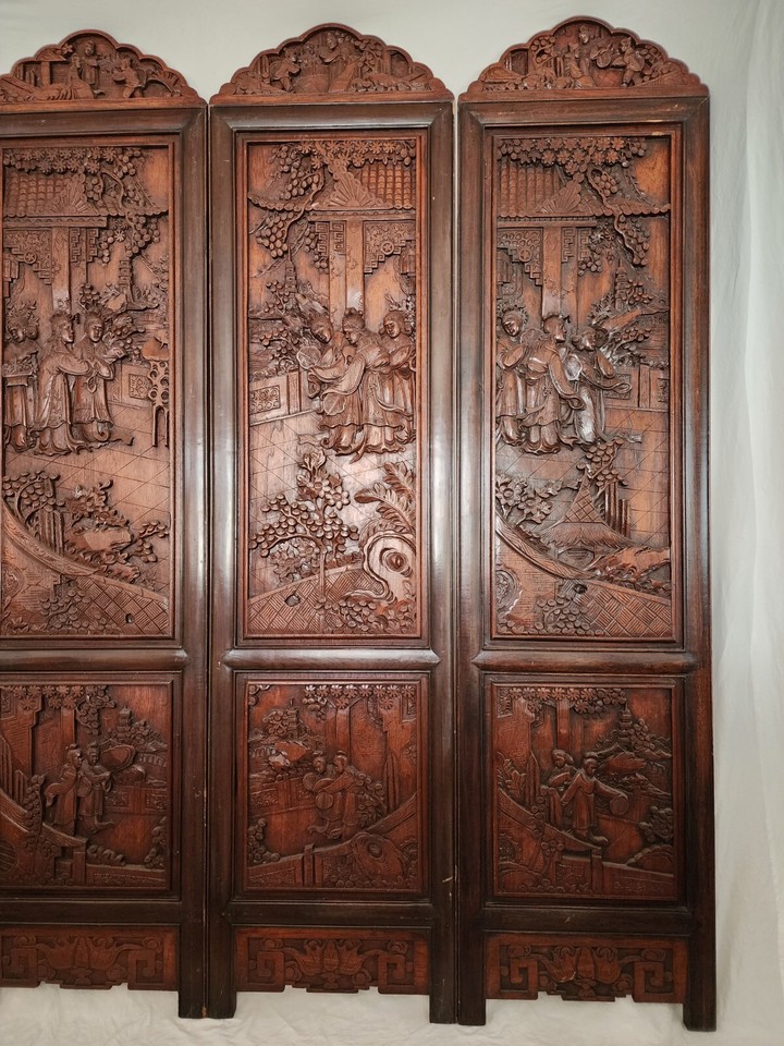 Antique Chinese Carved Wooden Room Divider Partition Privacy Screen | eBay