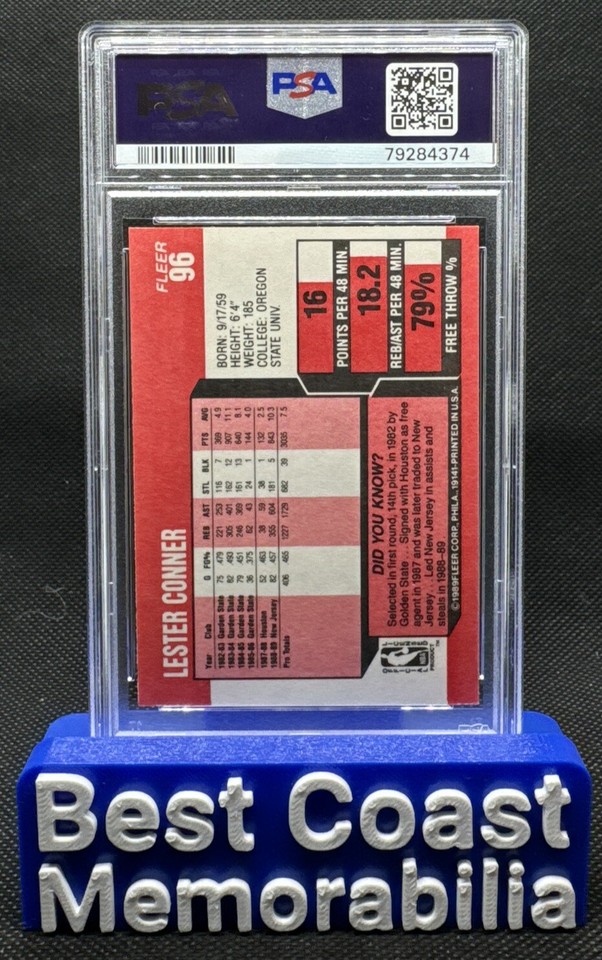 1989 Fleer NBA Basketball #96 Lester Conner ERROR GARDEN STATE IN STAT ...