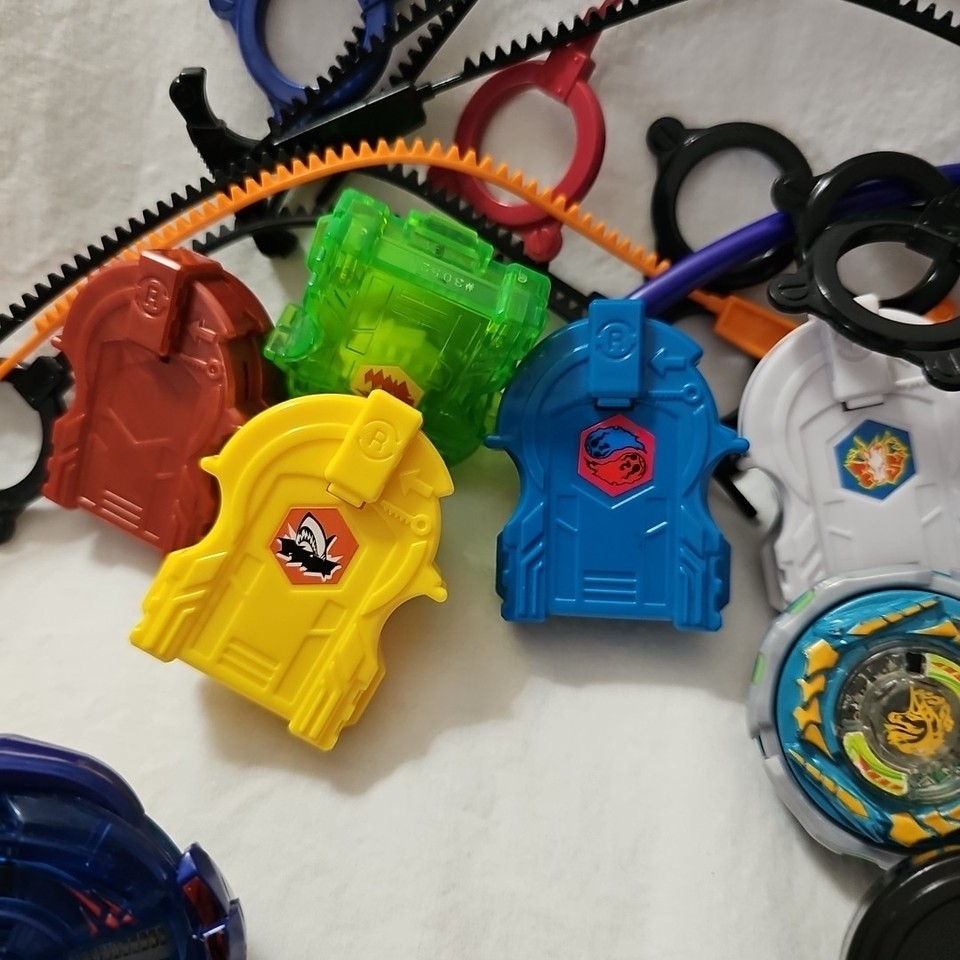 Huge Beyblade Lot Metal + Plastic Assortment + Launchers + Parts TAKARA ...