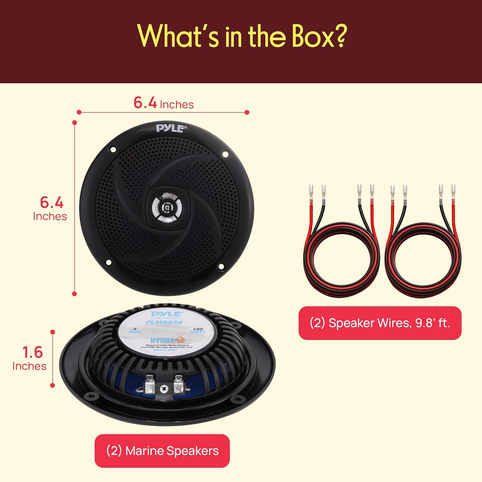 Marine Speakers - 5.25" Inch Low Profile Slim Style Waterproof ...