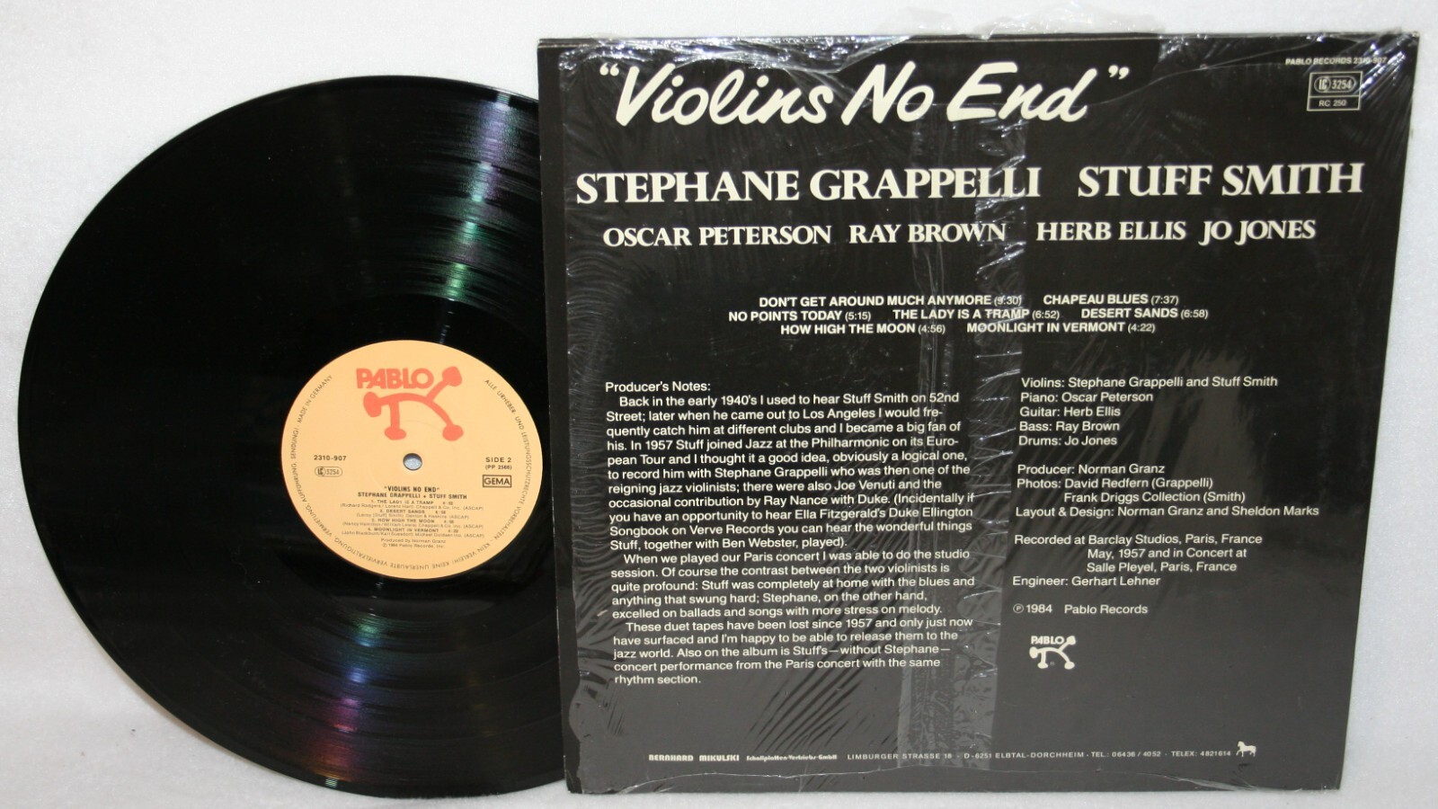 STEPHANE GRAPPELLI & STUFF SMITH Violins No End LP Pablo OSCAR PETERSON ...