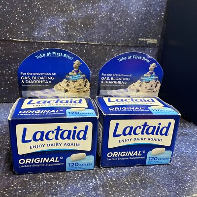 2 Pack LACTAID Original Lactase Enzyme Supplement - 120 Caplets Exp 06 ...