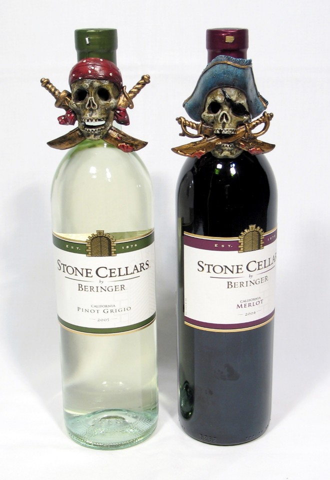 Hand Painted Pirate Buccaneer One-eyed Wine Bottle Cap 3" 003P (Set of ...