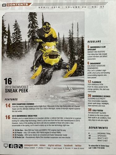 Snow Goer Magazine April 2018 Yamaha Arctic Cat Ski-Doo Polaris ...