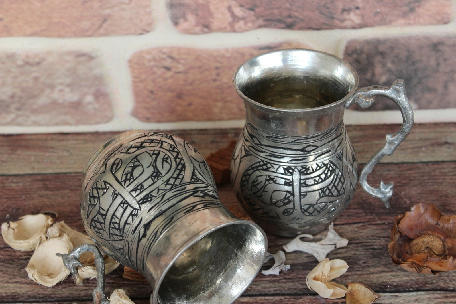 SET OF 2 Traditional Turkish Copper Handmade Masrapa / Tankard Stoup ...
