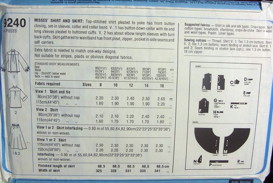 Simplicity sewing pattern no. 9240 ladies skirts size 14 unused vintage ...