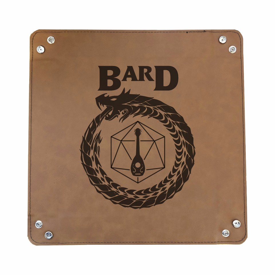 DND Dice Tray Bard Class Symbol Dragon Ring D20 Brown Leatherette Snap ...