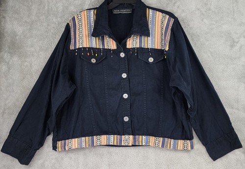 New Identity Jacket Womens 3X Black Denim Aztec Western Embroidered ...
