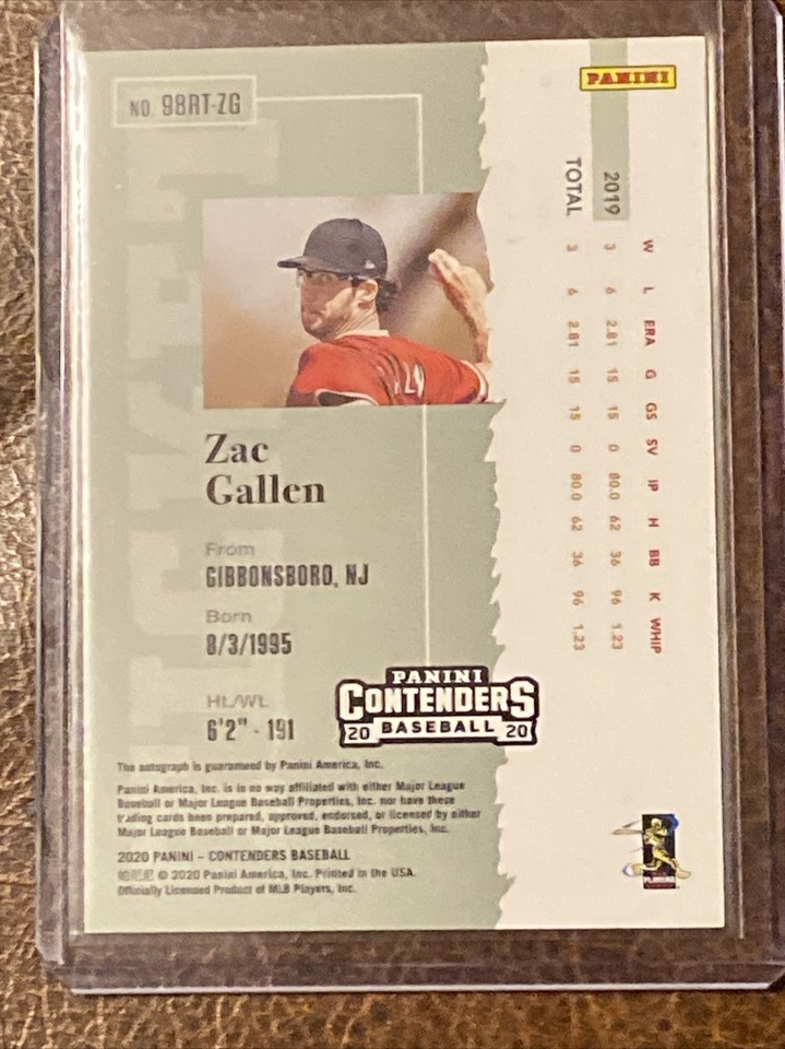 2020 Panini Contenders ZAC GALLEN RC 1998 Retro on-card auto /75 ...
