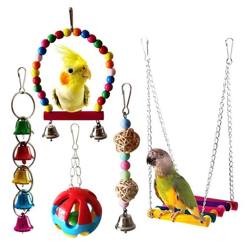 Parrot Swing Bell Hanging Bird Cage Perch Toys Bird Toys Set D4P7 | eBay