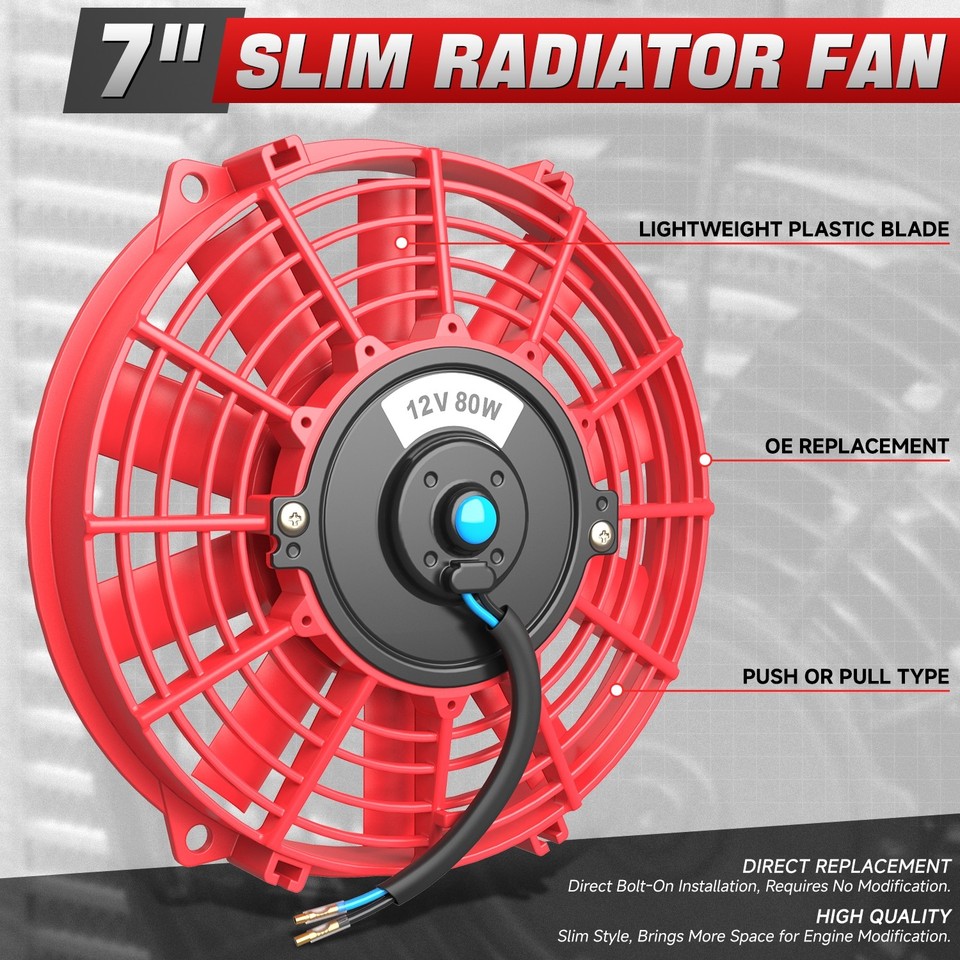 Universal Slim 7" Pull/Push Radiator Engine Bay Cooling Fan + Mounting ...