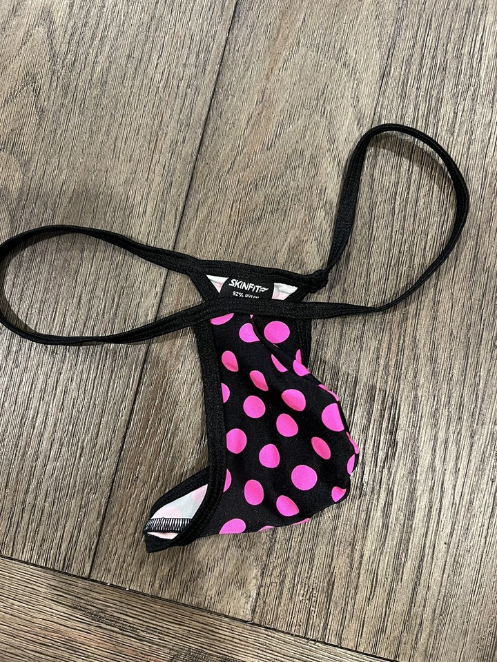 Mens Skinfit Spandex Underwear Thong G String Dots Pink Black New Small ...