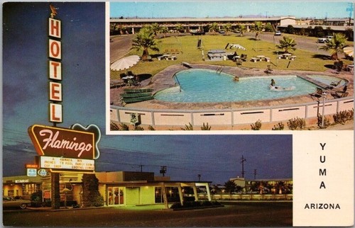Vintage YUMA, Arizona Postcard "FLAMINGO HOTEL a Ramada Inn" Pool View ...