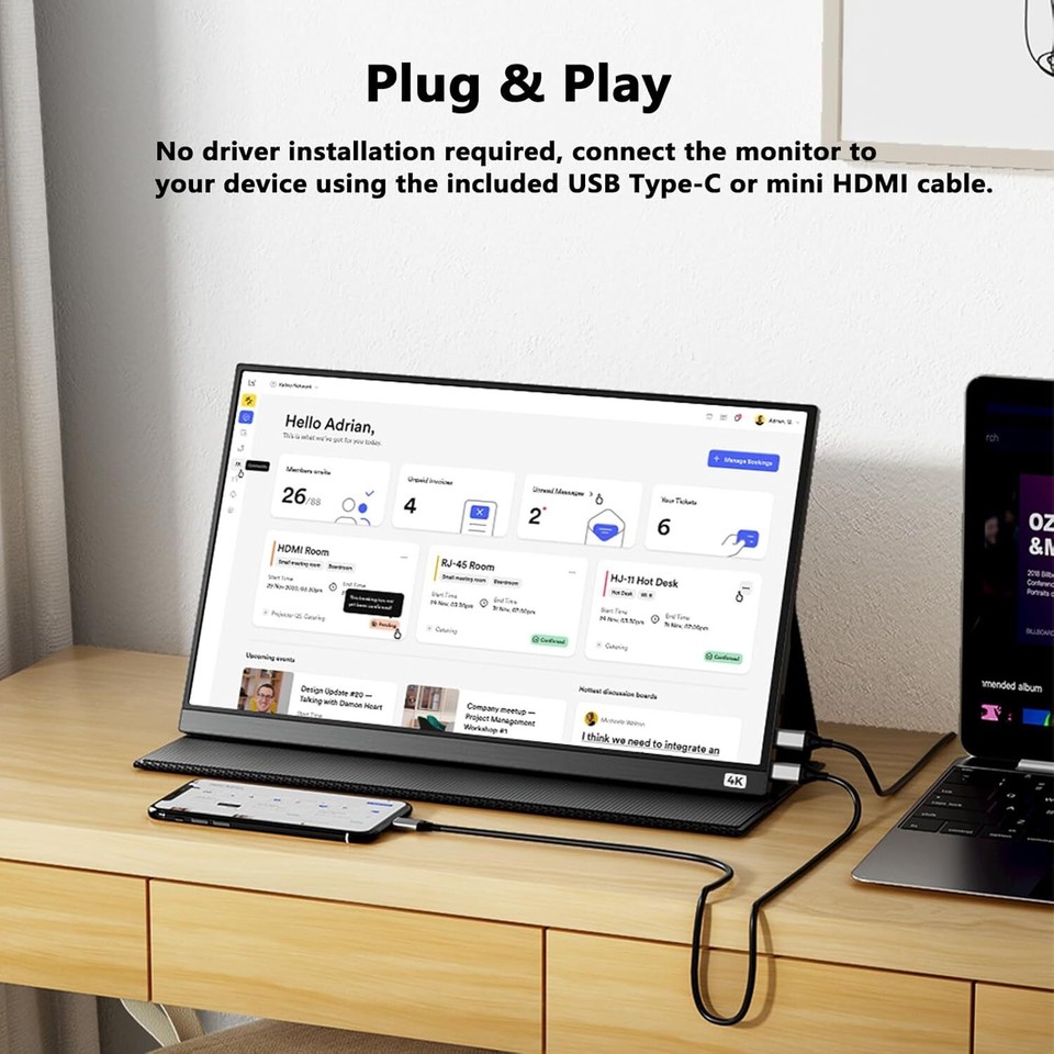 4K Portable Monitor 15.6" UHD IPS 3840x2160 USB C Portable Computer ...