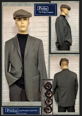 Polo Ralph Lauren MENS Gray CUSTOM FIT 42R Jacket Blazer Made Italy ...