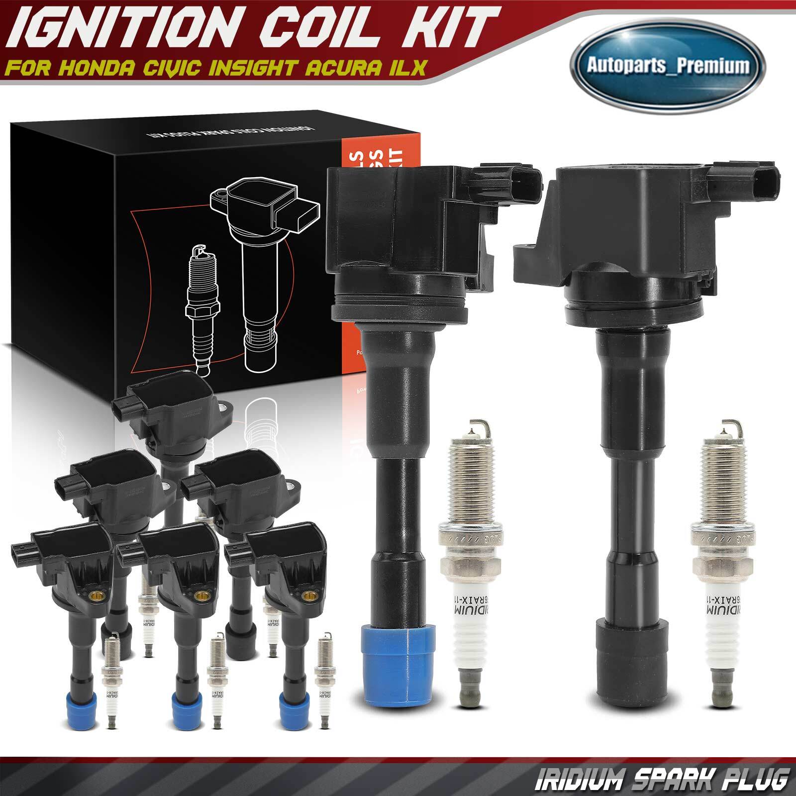 8pcs Ignition Coil & IRIDIUM Spark Plug Kits for Honda Civic Insight ...