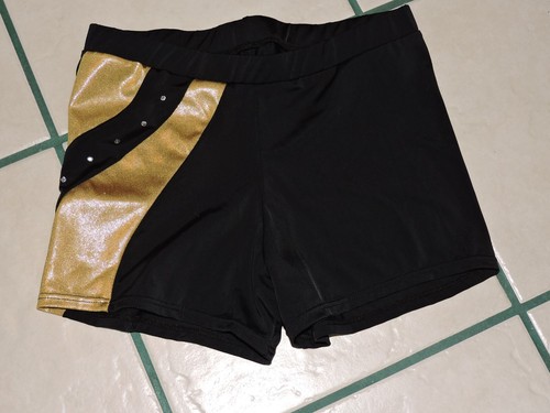 Balera Brand Blk/ Sparkle Stripe Shorts Size MA Black Gold Dance ...