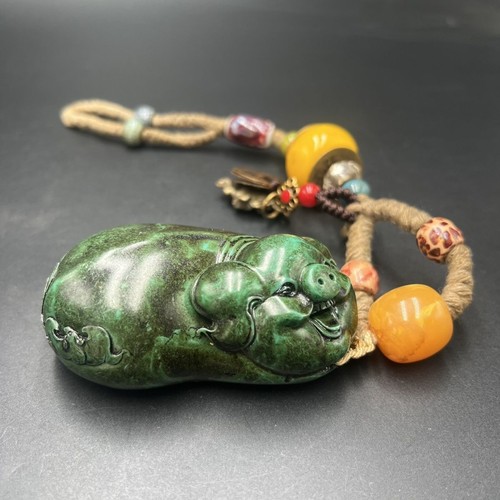 Turquoise Zodiac Pig Figurine With Ancient Coin Vintage Collectible ...