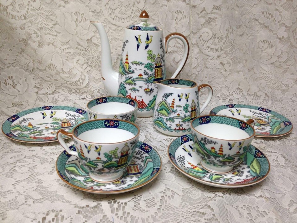 Vintage, Rare, Coalport England, Polychrome, Gaudy Blue Willow 11pc Tea ...