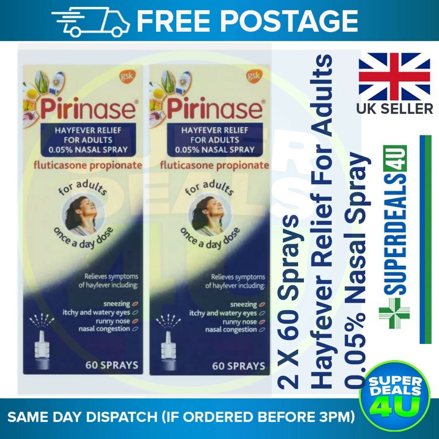 Pirinase Nasal Spray 60 Sprays Hayfever Relief Brand New Piriteze ...