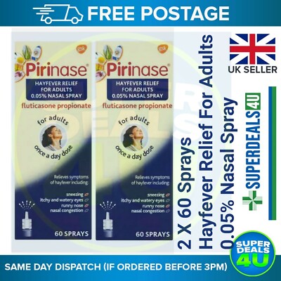 2x Pirinase Nasal Spray 60 Sprays Hayfever Relief Brand New Piriteze ...