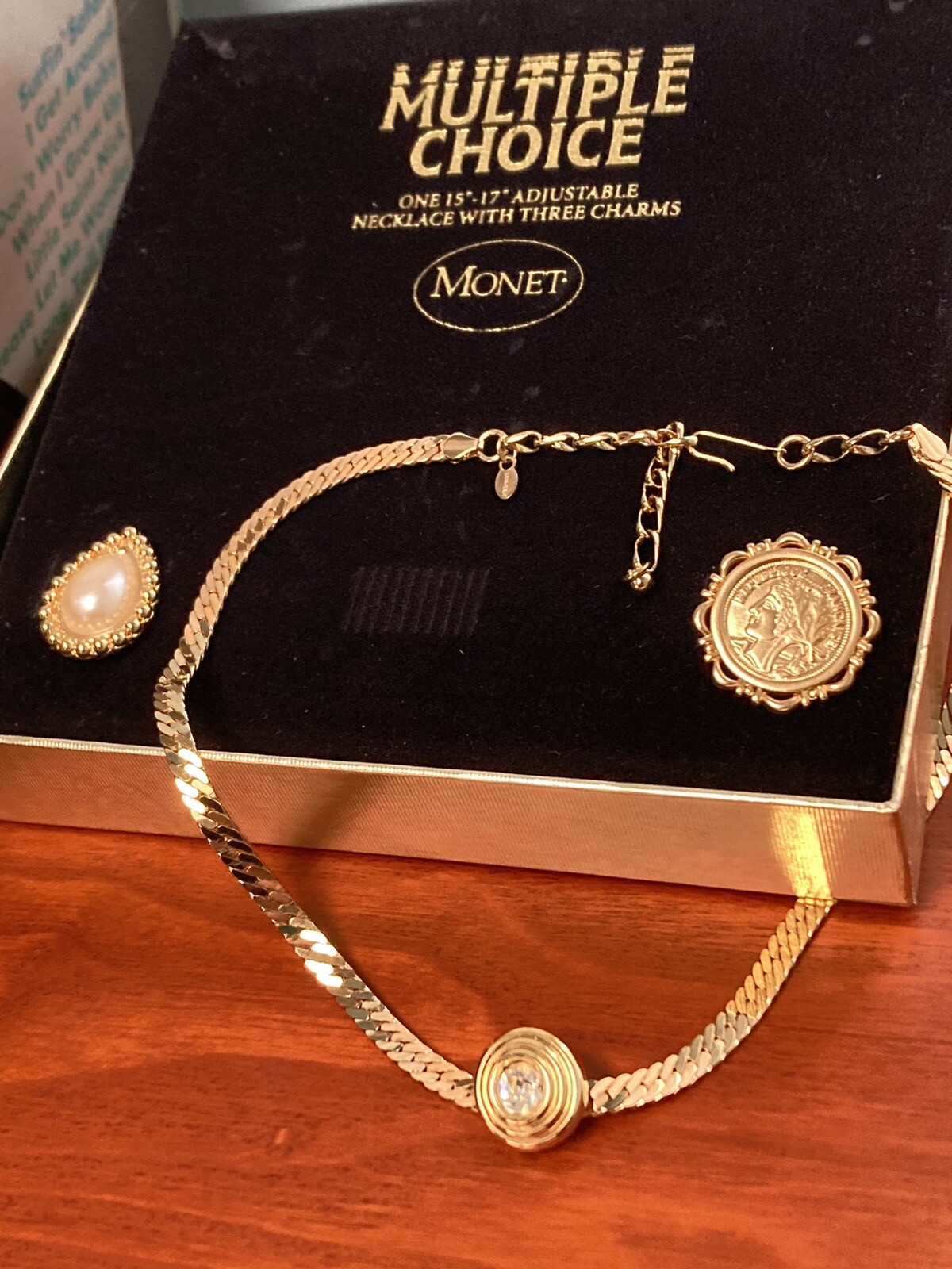 Vintage Monet Boxed Gold Necklace Set with Interchang… - Gem