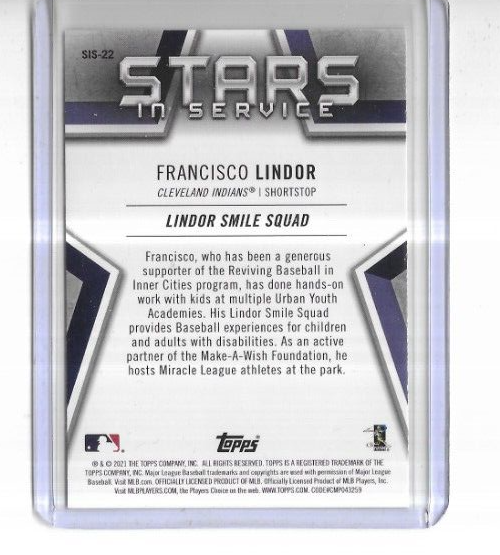 2021 Topps Stars in Service #SIS-22 Francisco Lindor Cleveland Indians ...