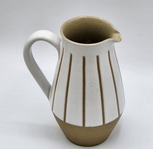 DENBY Gourmet Creamer White Tan Stoneware England Striped Pitcher 6" | eBay