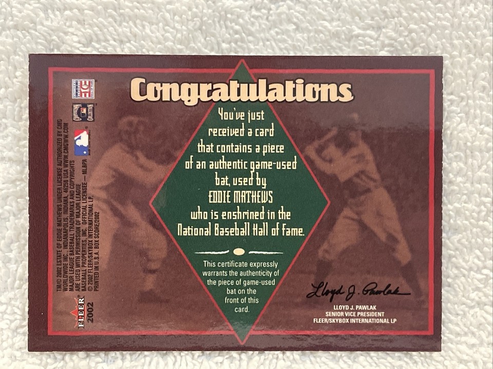 RARE Eddie Mathews 2002 Fleer Box Score HOF Materials GUB Card ...
