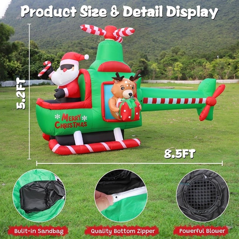 8.5FT Christmas Inflatable Santa Helicopter W/ LED Lights Yard ...