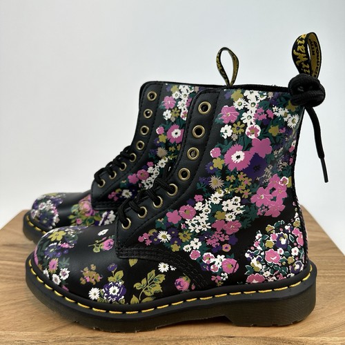 New NWOB Womens Dr Martens 1460 Pascal Black Flower Floral Vintage Boot Size 6 M | eBay