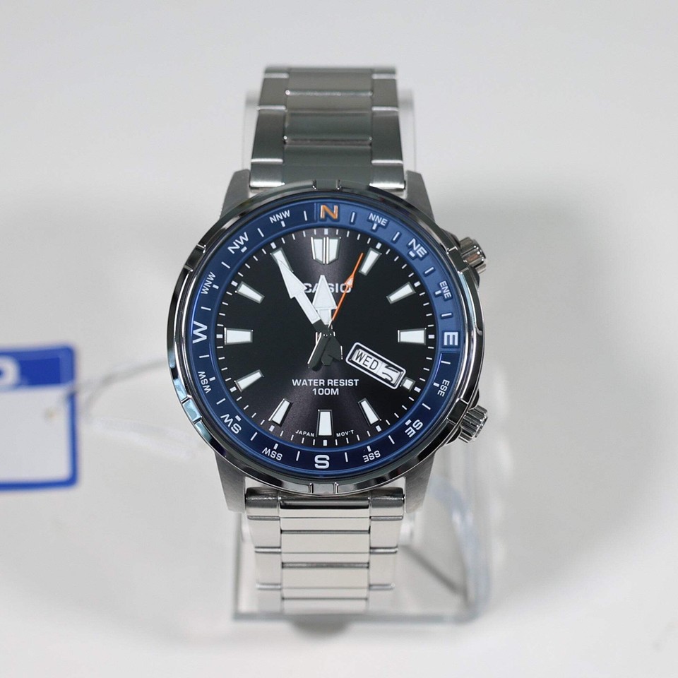 Casio Sports Blue Bezel Black Dial Stainless Steel Watch MTD-130D ...